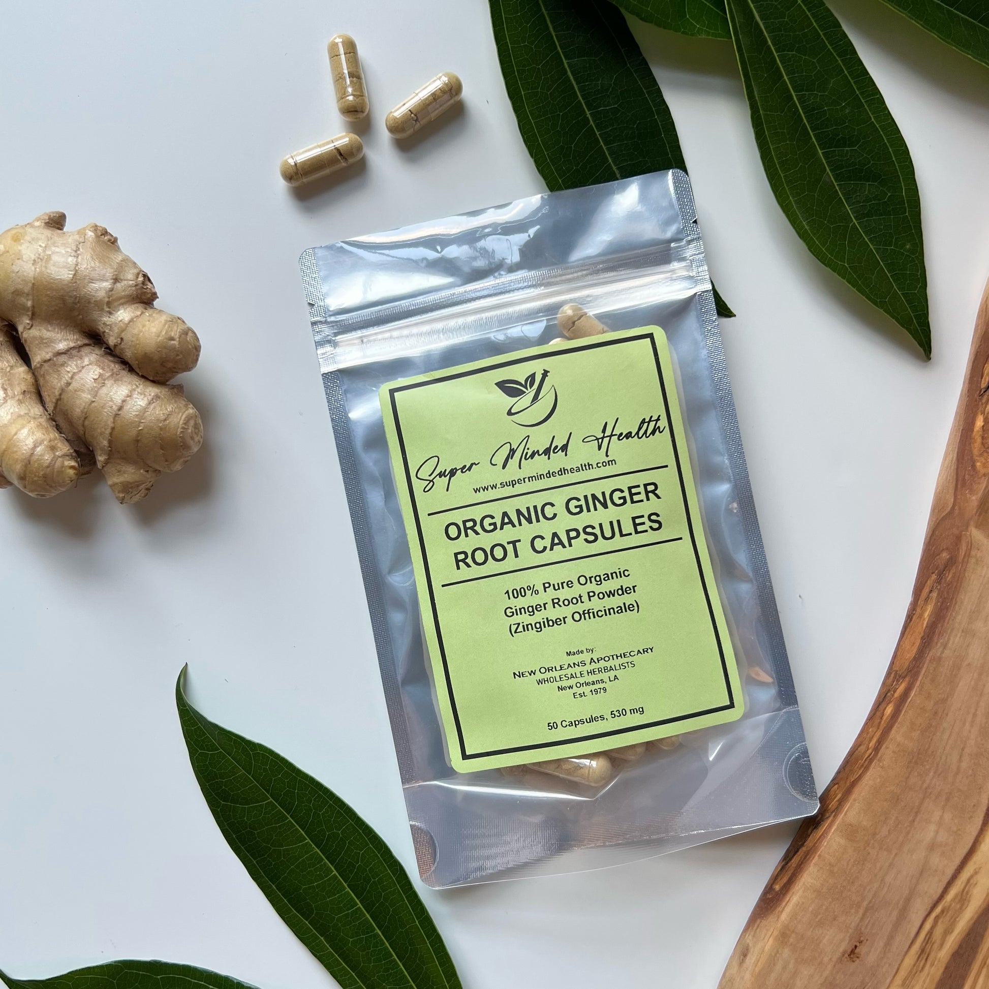 Organic Ginger Root Powder Capsules Zingiber Officinale 530mg ...